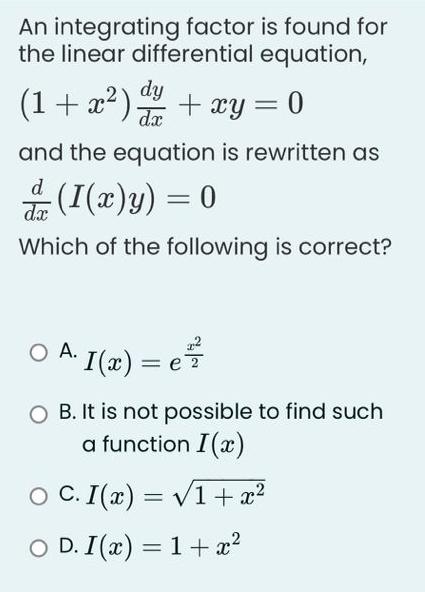 Solved An integrating factor is found for the linear | Chegg.com