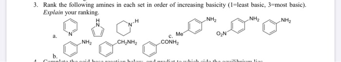 Solved 3. Rank the following amines in each set in order of | Chegg.com