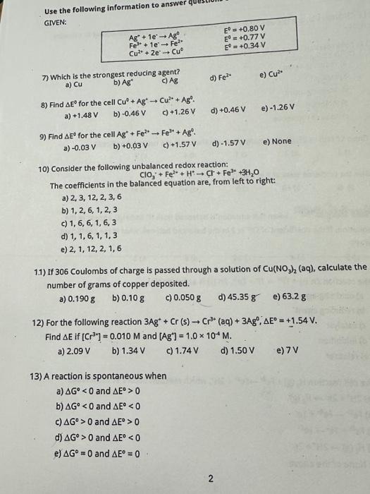 Solved Use the following information GIVEN: [ | Chegg.com