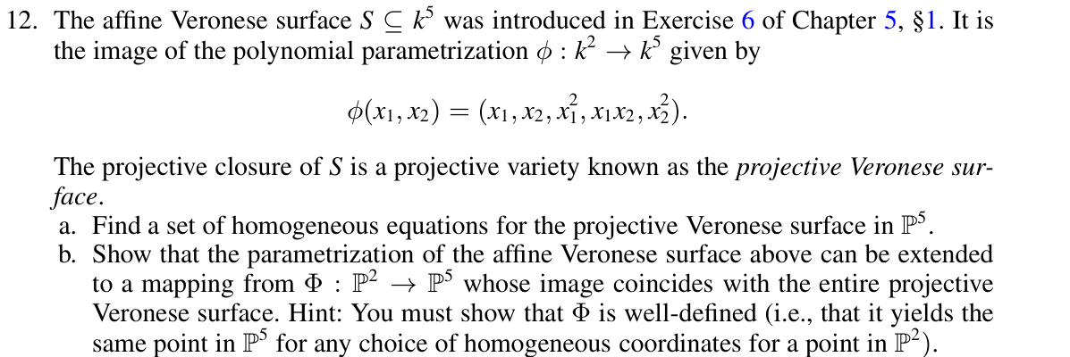Solved The affine Veronese surface Ssubek5 ﻿was introduced | Chegg.com
