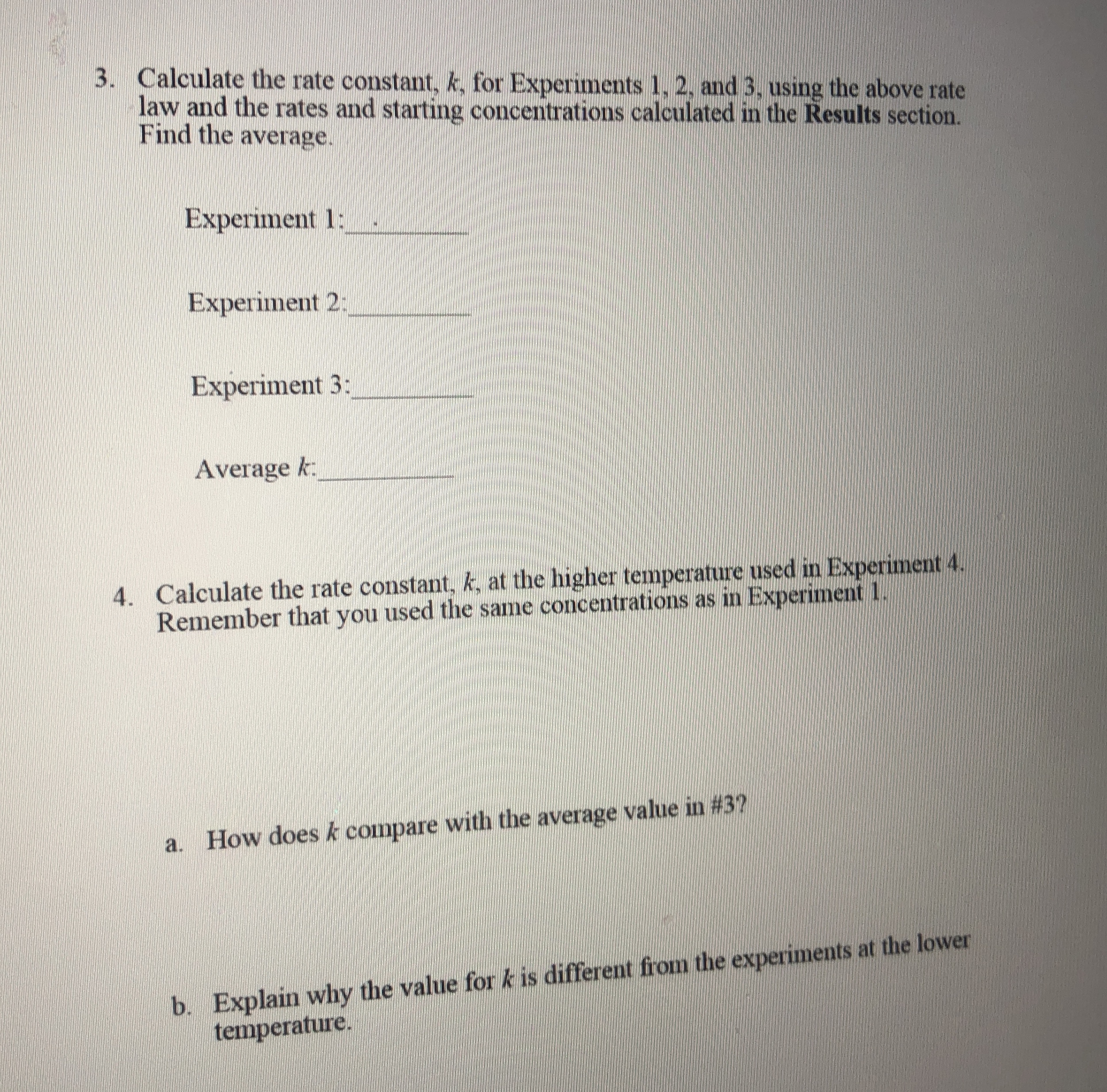 Solved Calculate the rate constant, k, ﻿for Experiments | Chegg.com