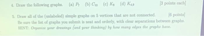 Solved 4. Draw the following graphs. (8) P7 (b) C10 (c) K8 | Chegg.com