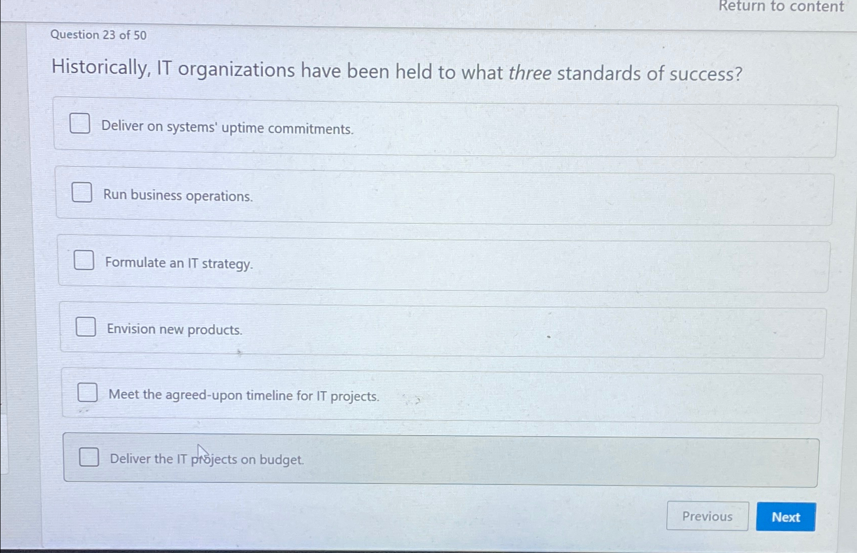 Solved Return to contentQuestion 23 ﻿of 50Historically, IT | Chegg.com