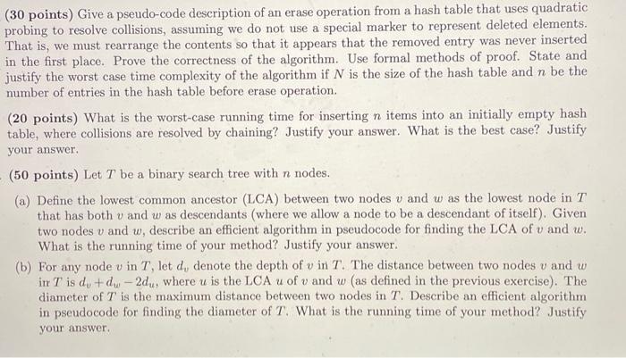 Solved (30 points) Give a pseudo-code description of an | Chegg.com