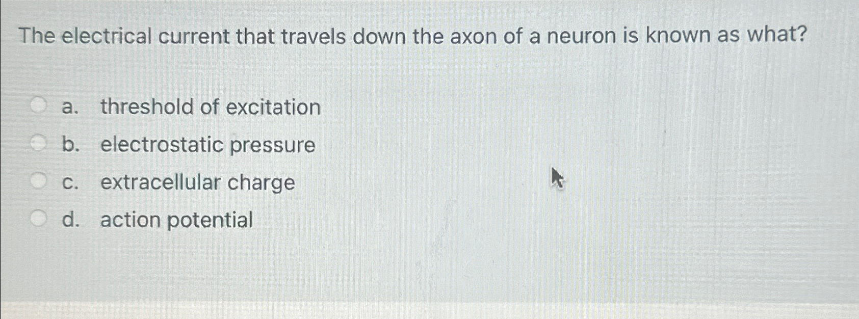 Solved The electrical current that travels down the axon of | Chegg.com