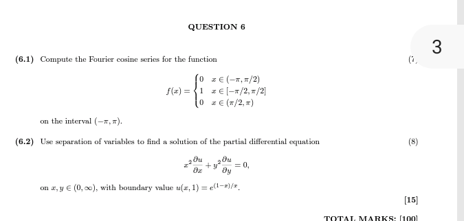 Solved QUESTION 6(6.1) Compute the Fourier cosine series | Chegg.com Solved QUESTION 6(6.1) Compute the Fourier cosine series | Chegg.com