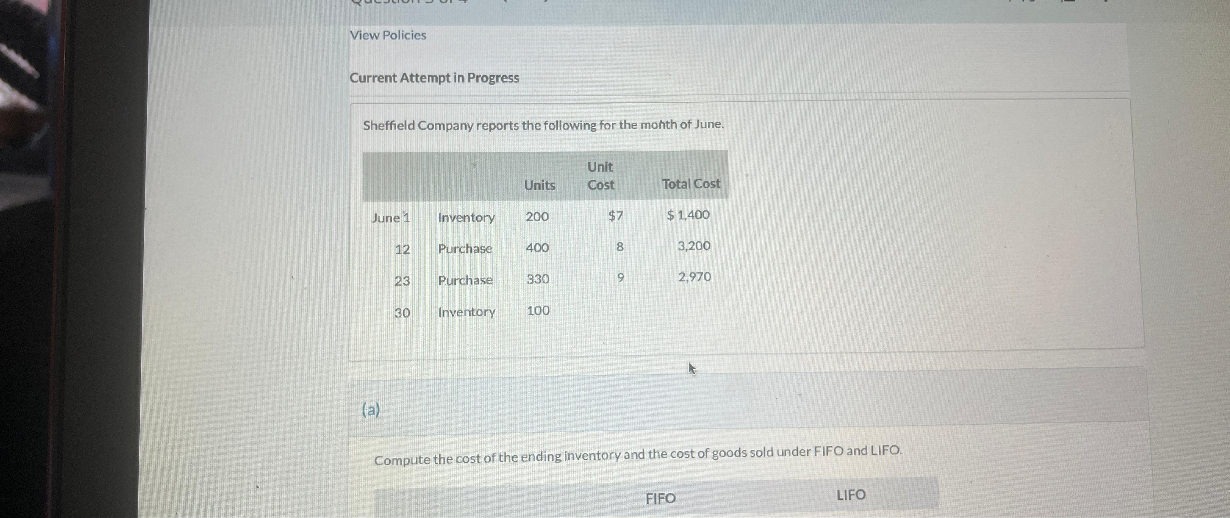 Solved View PoliciesCurrent Attempt in ProgressSheffield | Chegg.com