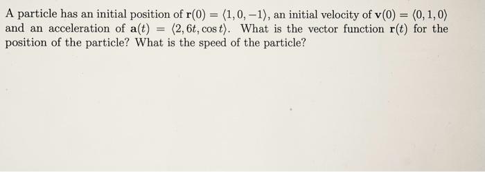 Solved A particle has an initial position of r(0)= 1,0,−1 , | Chegg.com