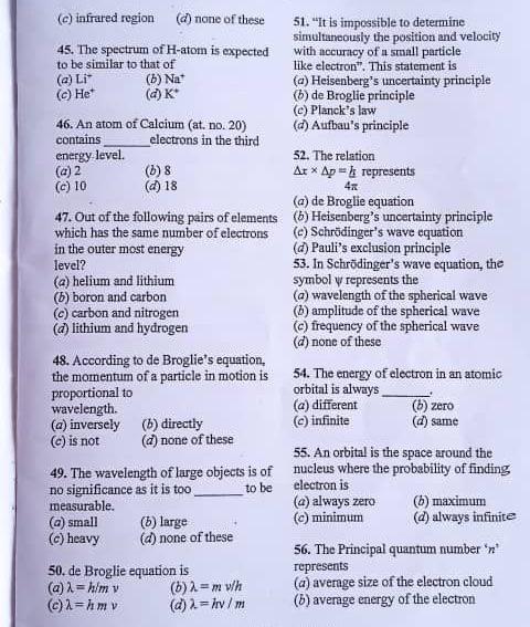 Solved 117. An element with atomic number equal to one, | Chegg.com