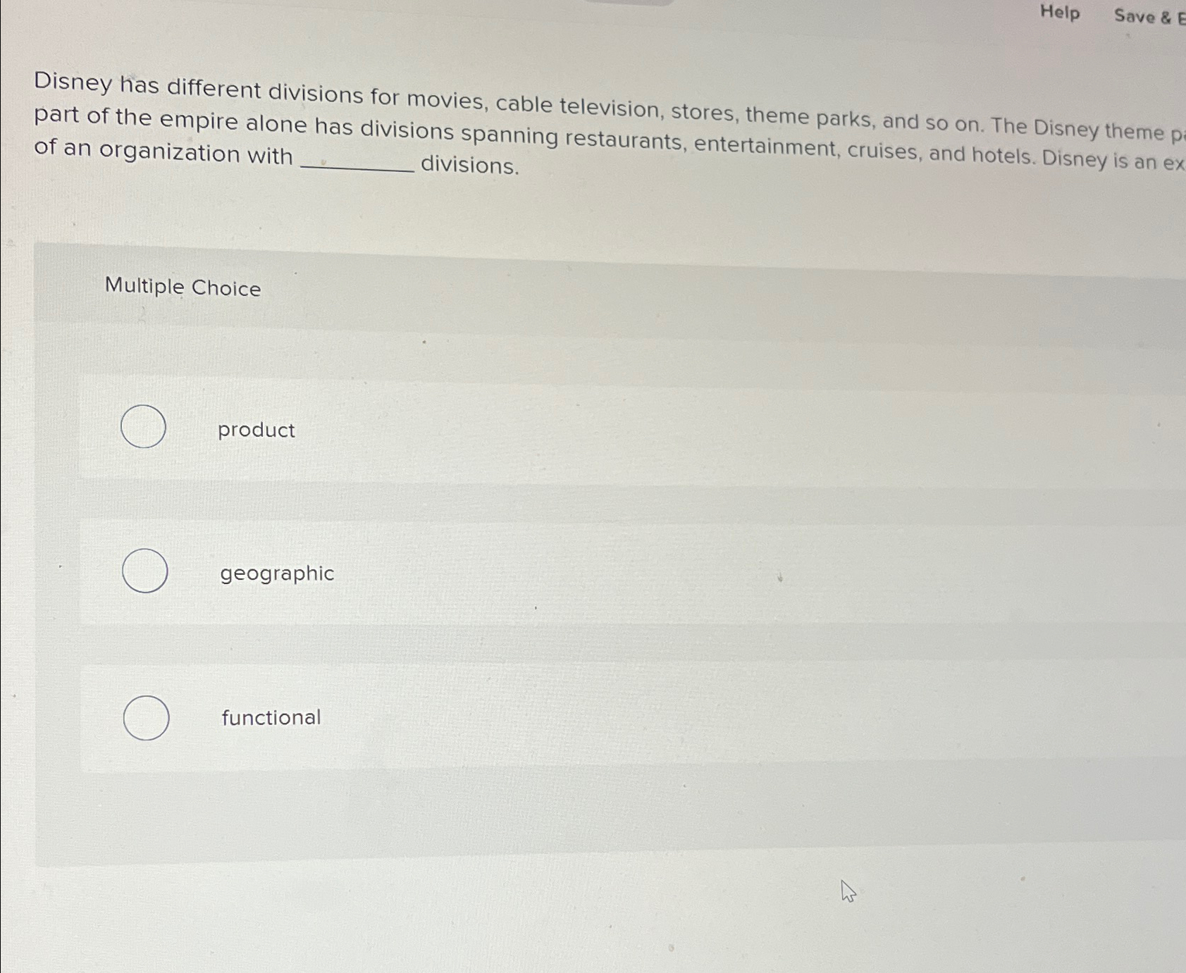 Solved HelpSave &Disney has different divisions for movies, | Chegg.com