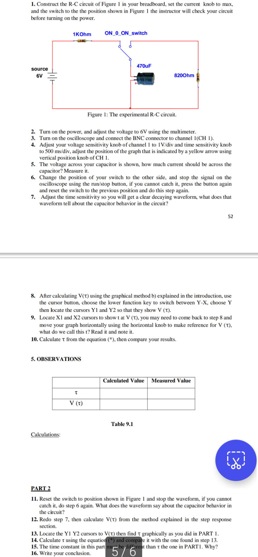 Solved Construct the R-C circuit of Figure 1 ﻿in your | Chegg.com