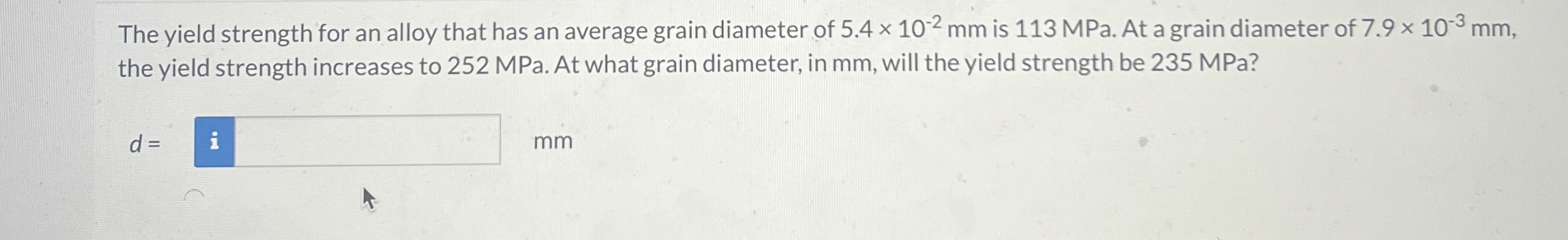 Solved The yield strength for an alloy that has an average | Chegg.com