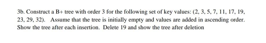 Solved 3b. Construct a B+ tree with order 3 for the | Chegg.com