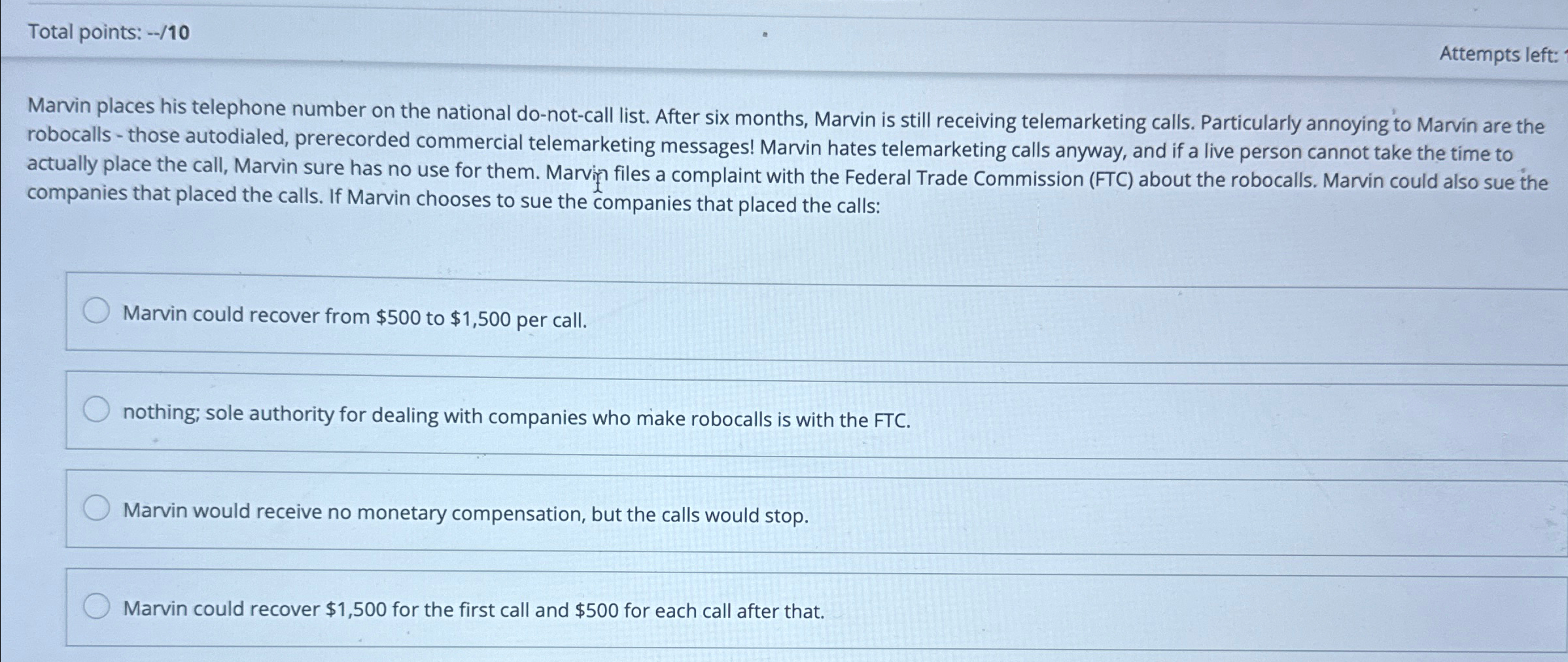 Solved Total points: --/10Attempts left:Marvin places his | Chegg.com