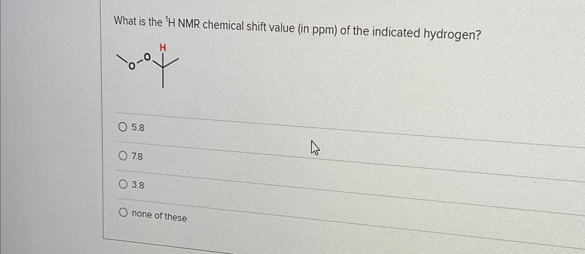 Solved What is the ?1H ﻿NMR chemical shift value (in ppm) | Chegg.com