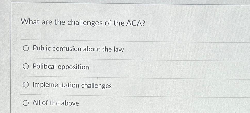 Solved What are the challenges of the ACA?Public confusion | Chegg.com