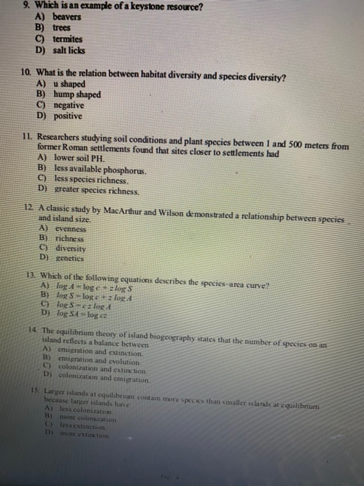 Solved 9. Which is an example of a keystone resource? A) | Chegg.com