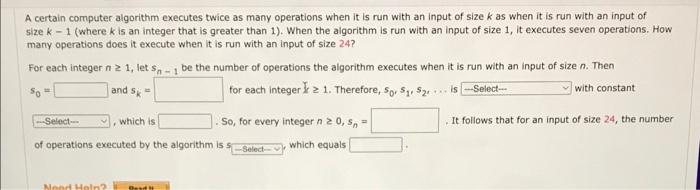 Solved A Certain Computer Algorithm Executes Twice As Many
