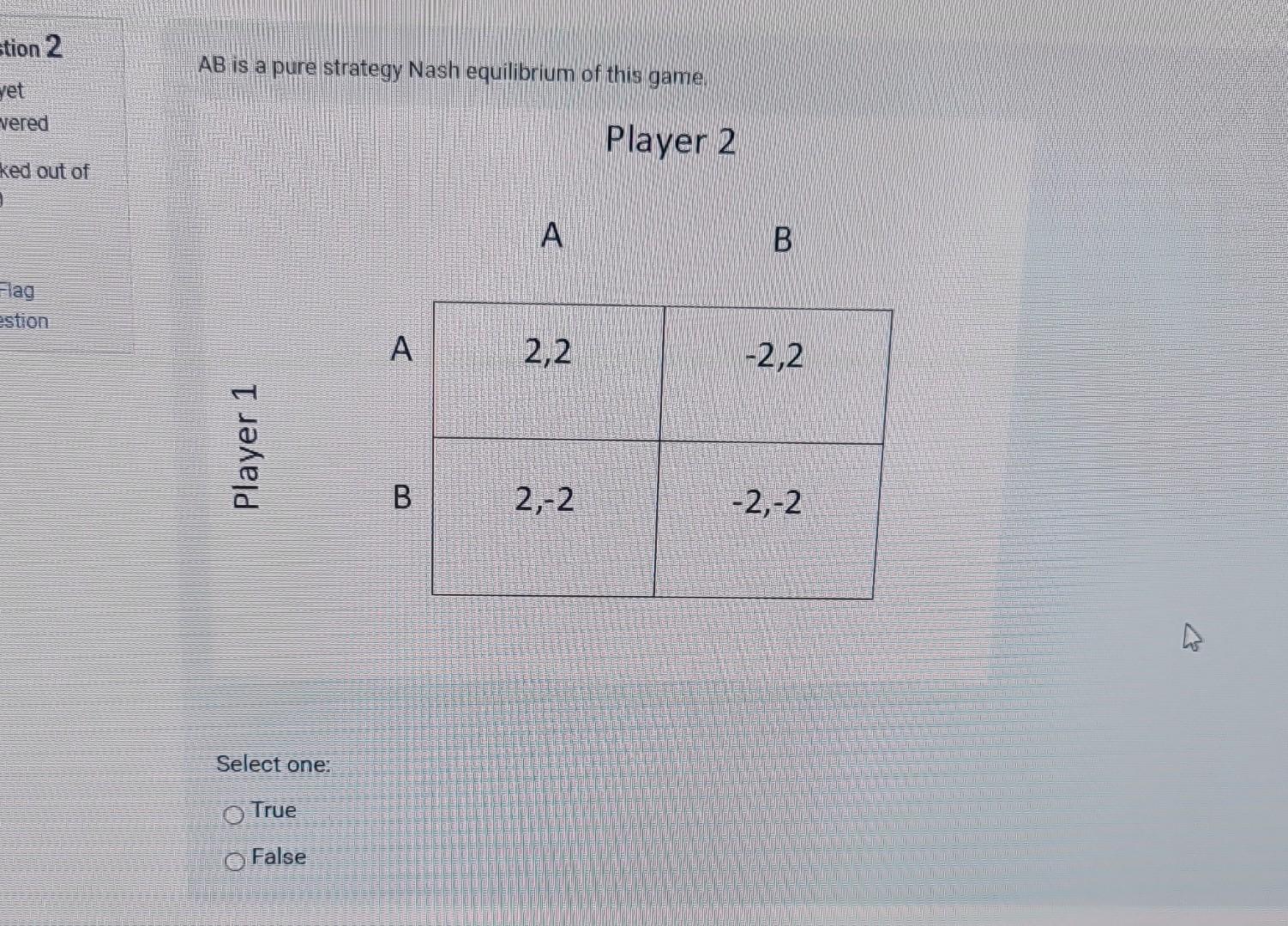 Solved AB is a pure strategy Nash equilibrium of this game | Chegg.com