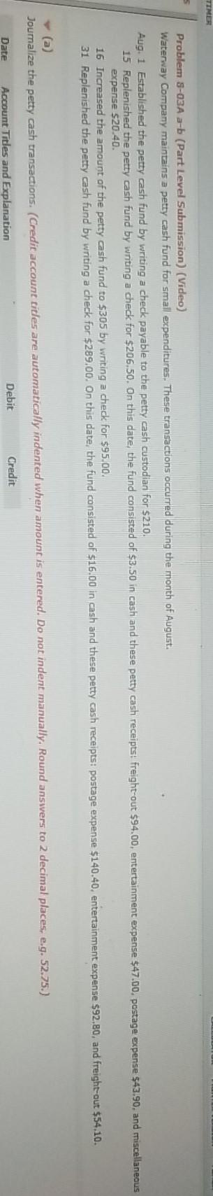 Solved TTNER Problem 8-03A a-b (Part Level Submission) | Chegg.com