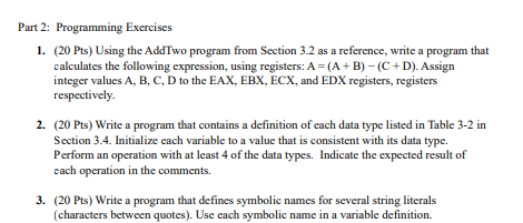 Solved Part 2: Programming Exercises(20 ﻿Pts) ﻿Using the | Chegg.com