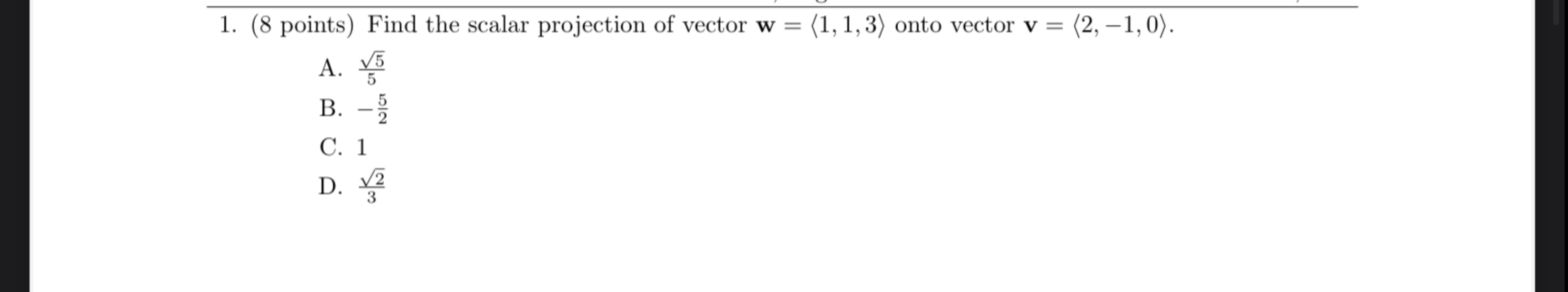 Solved (8 ﻿points) ﻿Find the scalar projection of ﻿vector | Chegg.com
