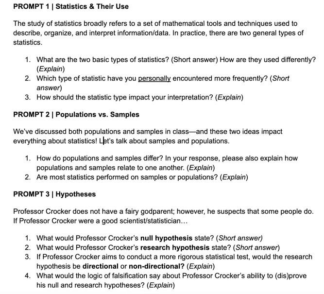 Solved PROMPT 1 | Statistics & Their Use The study of | Chegg.com