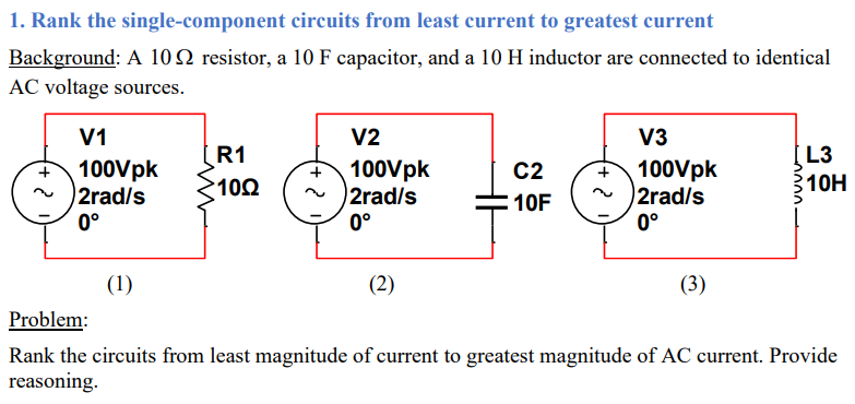 Solved Rank the single-component circuits from least current | Chegg.com
