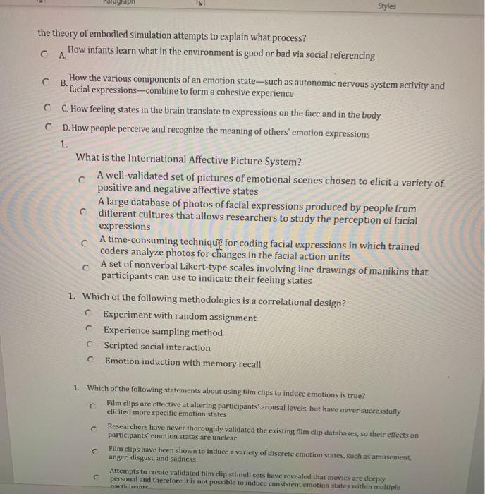 Solved Styles the theory of embodied simulation attempts to | Chegg.com