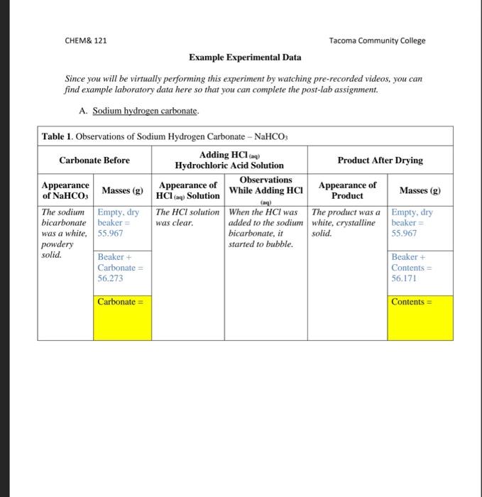 Solved CHEM& 121 Tacoma Community College Example | Chegg.com