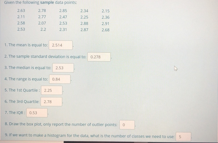 Solved 2.34 Given the following sample data points: 2.63 | Chegg.com