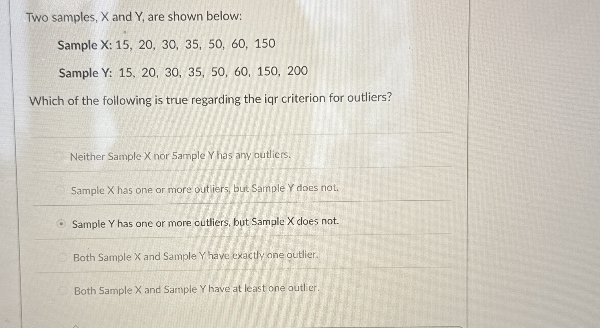 Solved Two samples, X and Y , ﻿are shown below:Sample X: | Chegg.com