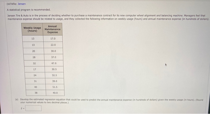 Solved DATAfile: Jensen A statistical program is | Chegg.com