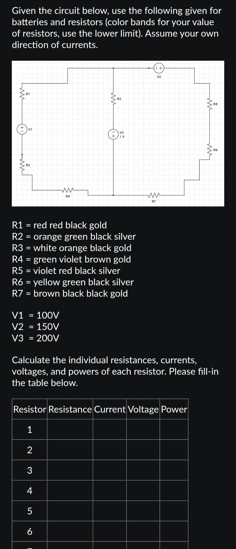 Solved 4 band resistor 5 band resistorGiven the circuit | Chegg.com