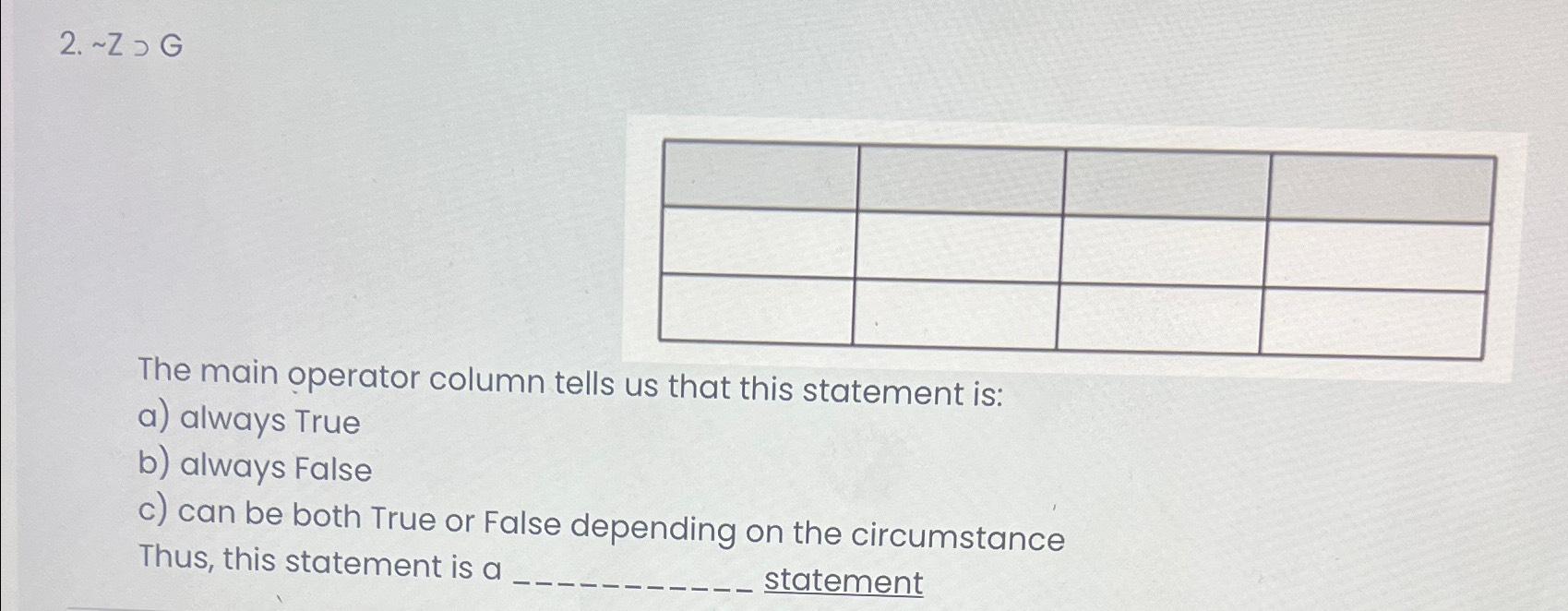 ∼ZsupG\table[[,,,],[,,,],[,,,]]The main operator | Chegg.com