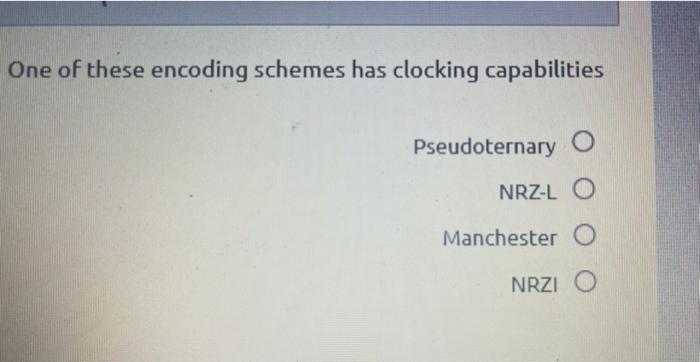 Solved One of these encoding schemes has clocking | Chegg.com