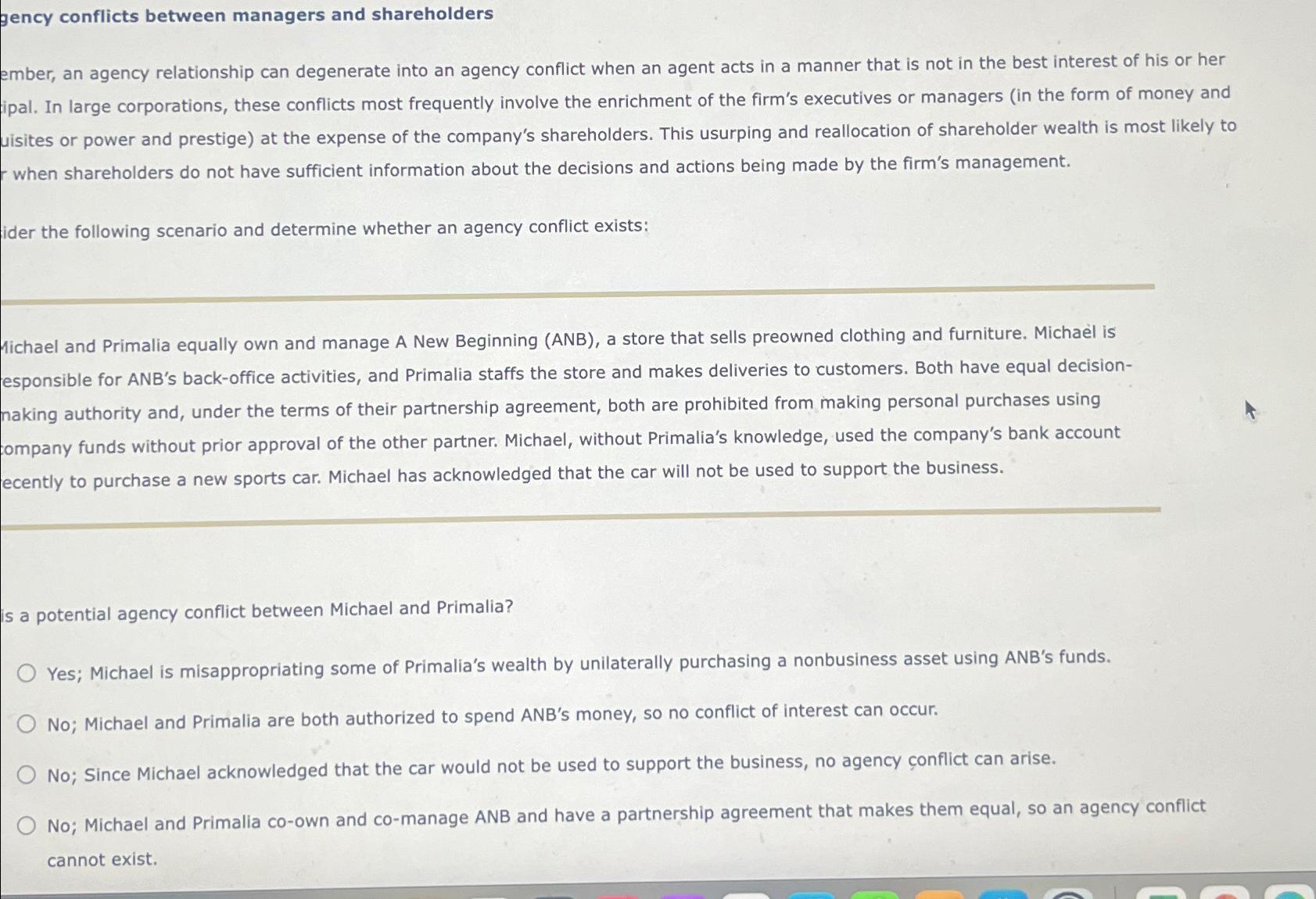 Solved gency conflicts between managers and | Chegg.com