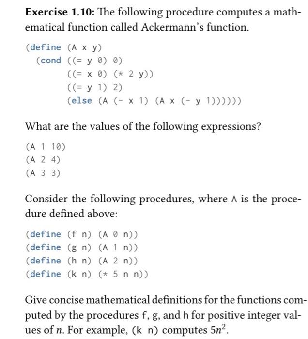 Solved Exercise 1.10: The following procedure computes a | Chegg.com