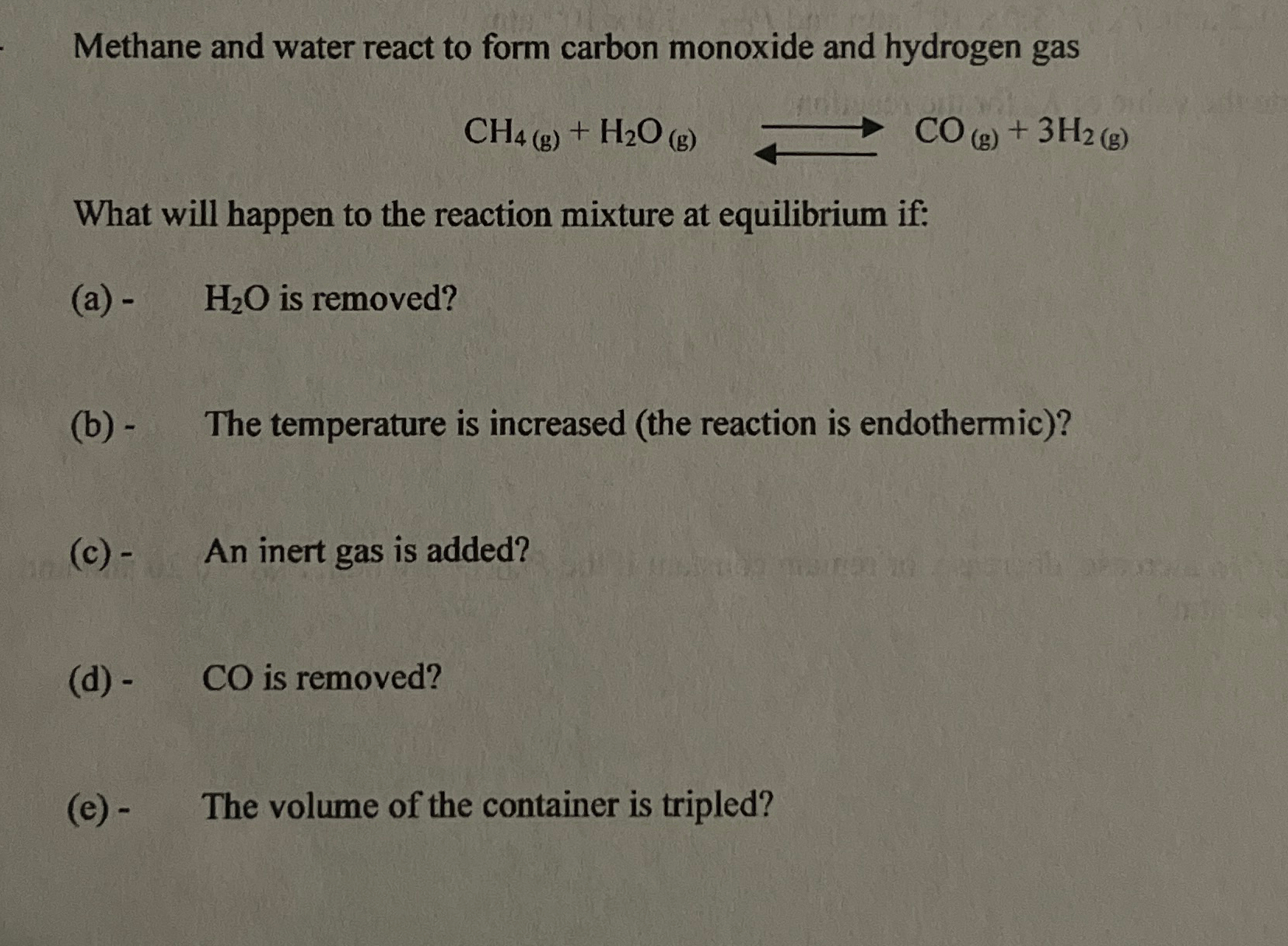 Solved Methane and water react to form carbon monoxide and | Chegg.com