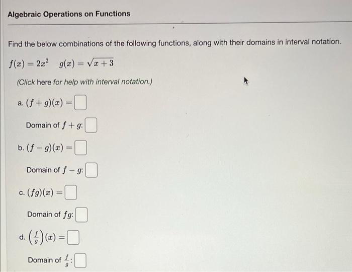 Solved Algebraic Operations on Functions Find the below | Chegg.com