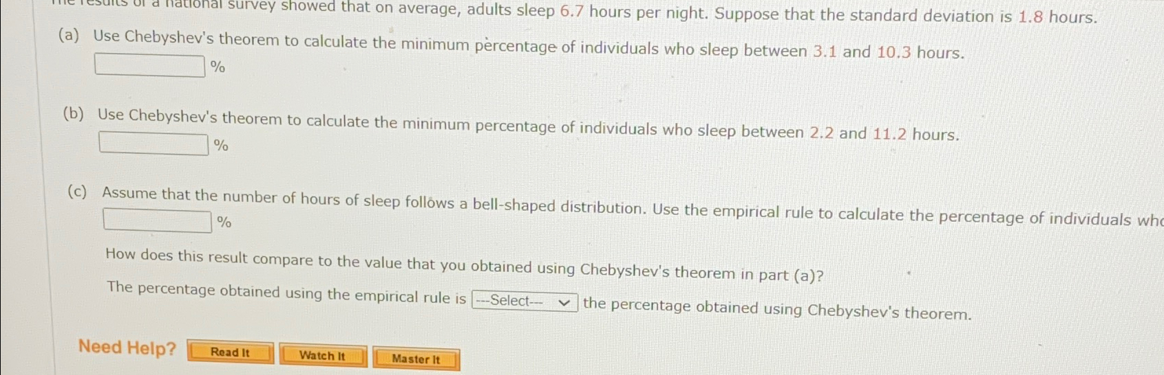 年(a) ﻿Use Chebyshev's theorem to calculate the | Chegg.com