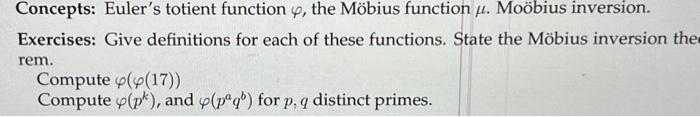 Solved Concepts Eulers Totient Function φ The Möbius