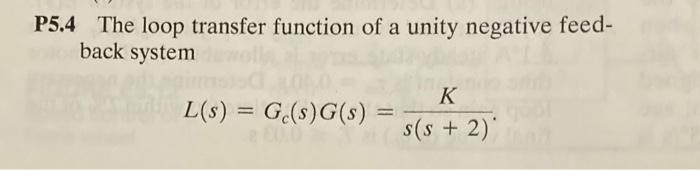 Solved P5.4 The loop transfer function of a unity negative | Chegg.com