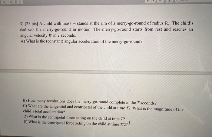 Solved a child with mass m stands at the rim of a merry go | Chegg.com