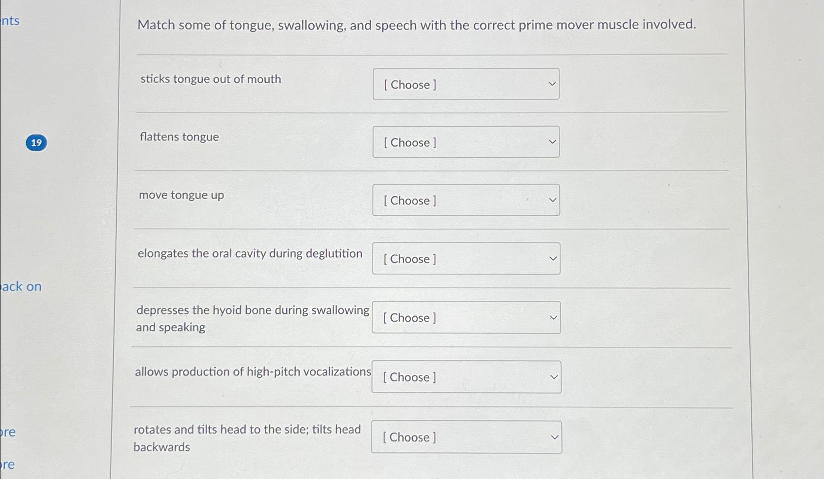 Solved Match some of tongue, swallowing, and speech with the | Chegg.com