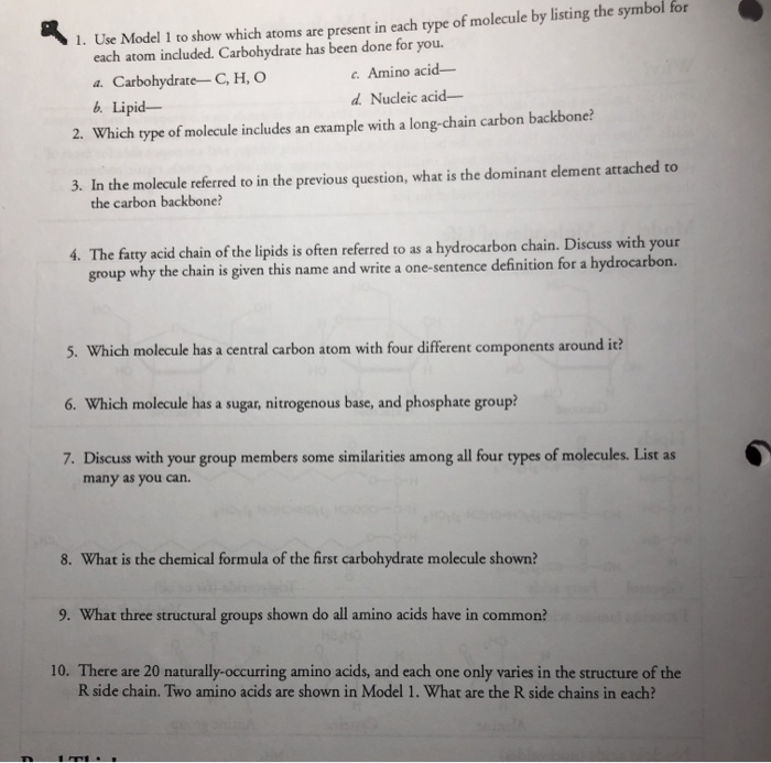 Solved 1. Use Model 1 to show which atoms are present in | Chegg.com