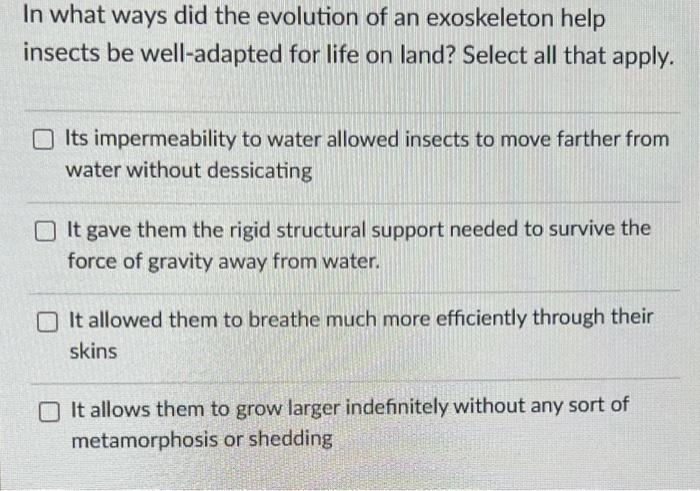Solved In what ways did the evolution of an exoskeleton help | Chegg.com