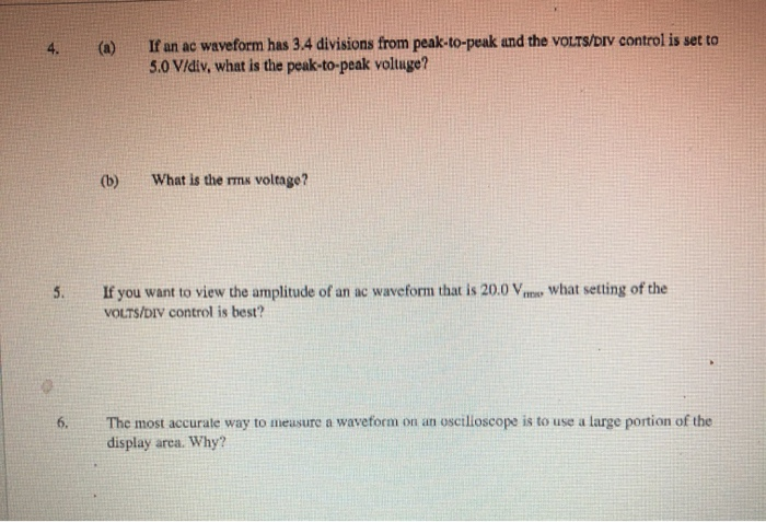 Solved If an ac waveform has 3.4 divisions from peak-to-peak | Chegg.com