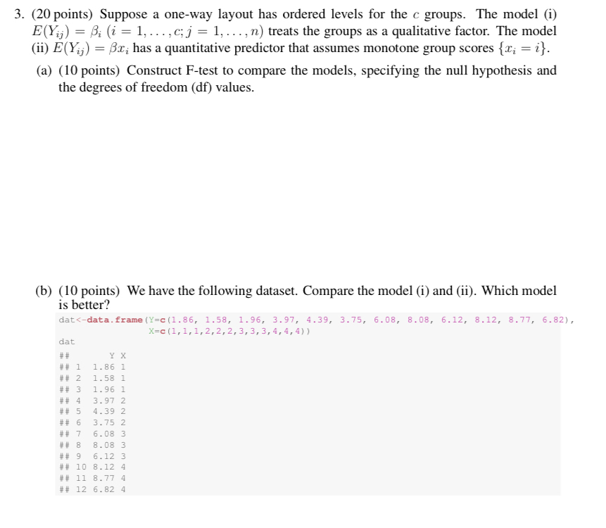 Solved (20 ﻿points) ﻿Suppose a one-way layout has ordered | Chegg.com