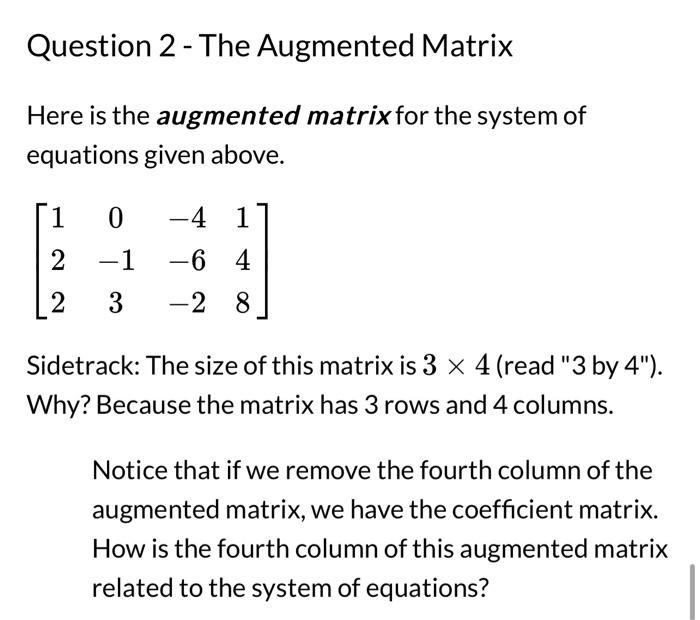 Solved Here is the augmented matrix for the system of | Chegg.com